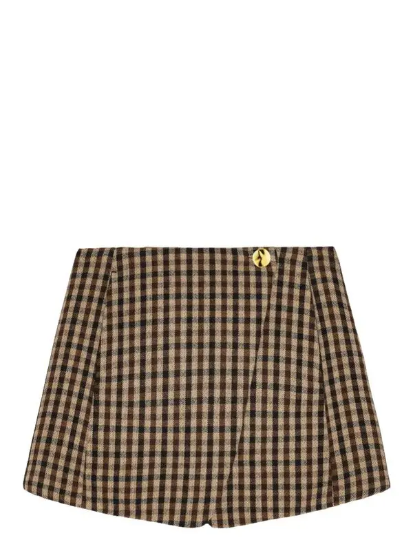 GANNI Checked Mini Skirt With Gold-tone Button - Multicolor