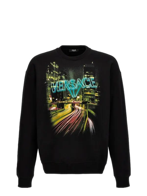 Versace Crewneck Sweatshirt With City Graphic - Black