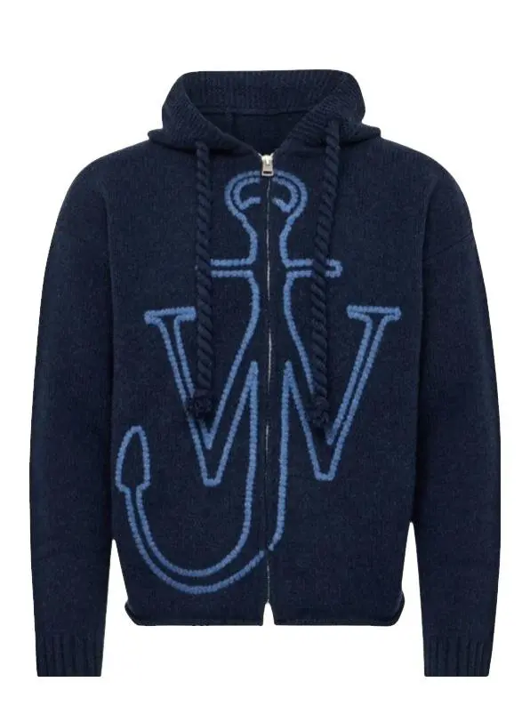 J.W.ANDERSON Anchor-logo Hooded Zip-up Cardigan - Black