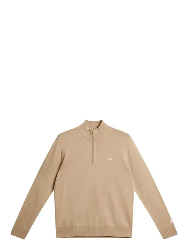 J. Lindeberg Quarter Zip Sweater With Ribbed Trims - Nude
