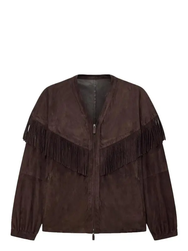 Emporio Armani Suede Blouson Jacket With Fringe Detail - Black