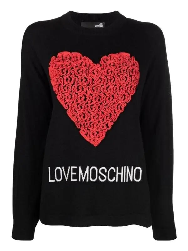 Moschino Heart Appliqué Crew Neck Jumper - Black