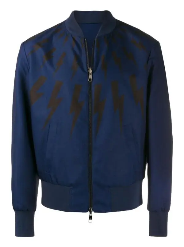 Neil Barrett Long-sleeved Zip-up Bomber Jacket With Graphic Print - Blue