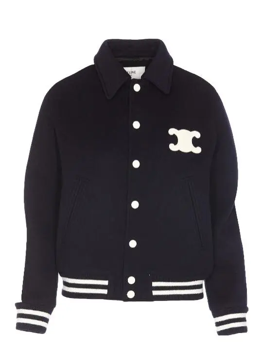 Celine Triomphe Double Face Cashmere Teddy Jacket - Navy Blue