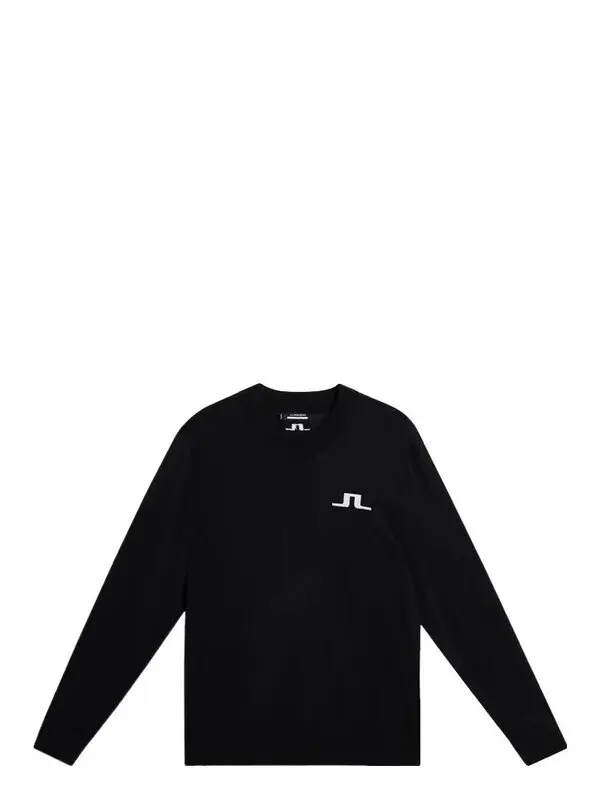 J. Lindeberg Crew Neck Long Sleeve Knit Sweater With Jacquard Bridge Logo - Black