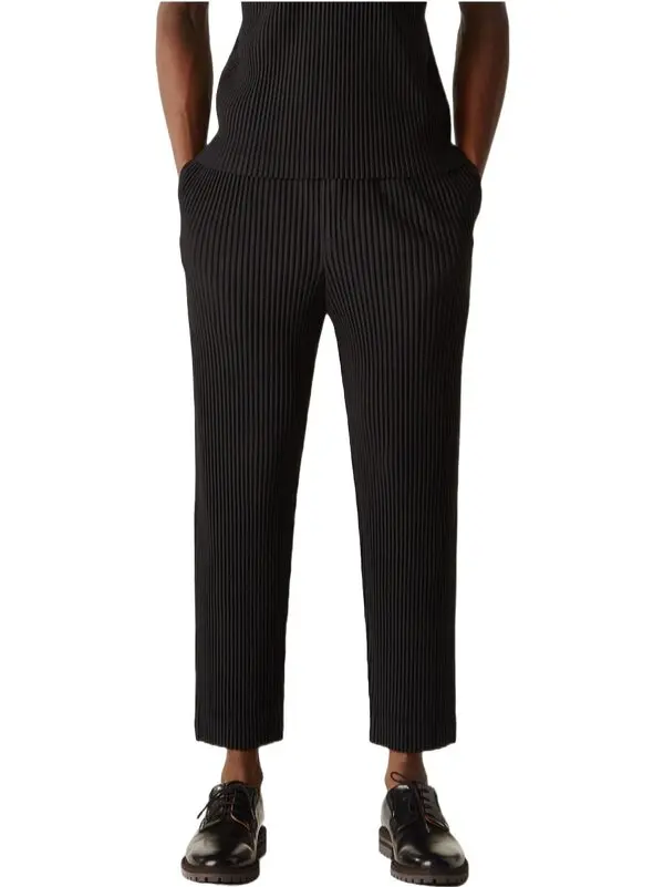 Issey Miyake Homme Plissé Pleated Tapered-leg Trousers - Black