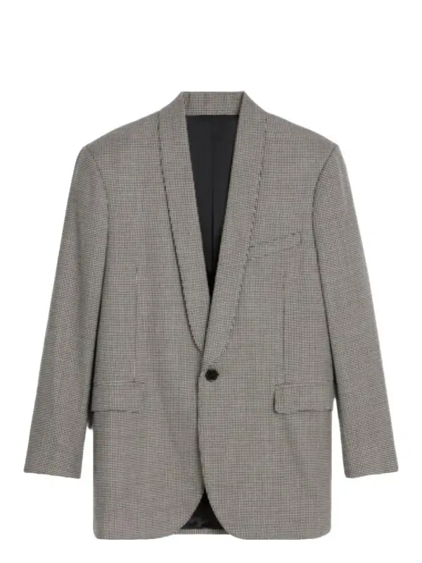 Celine Houndstooth Wool Blend Blazer - Chalk/black