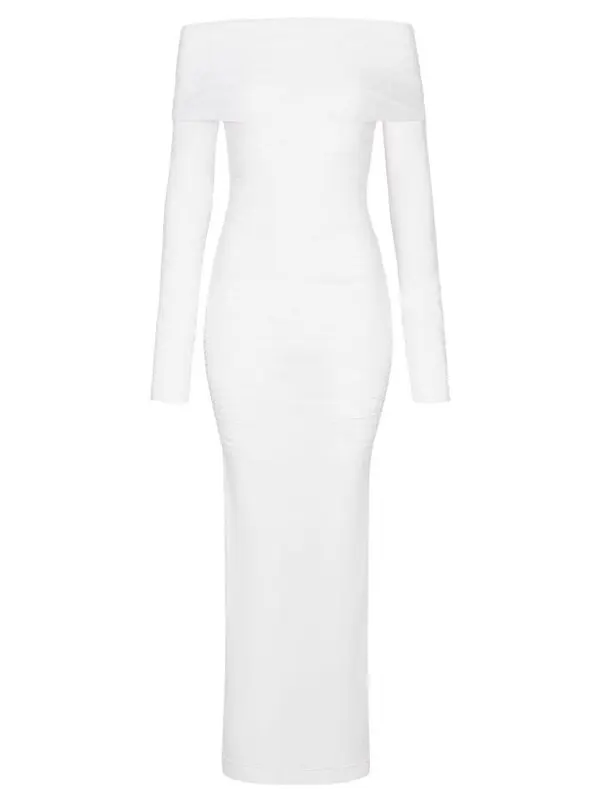 Dolce & Gabbana Gathered Off-shoulder Sheer Dress - White