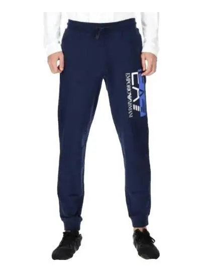 EA7 Letter Print Foot-tied Knitted Sweatpants - Ocean Blue