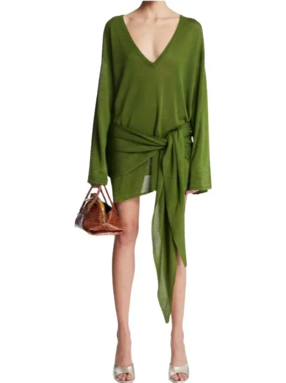 Attico Draped Tie Knitted Dress - Green