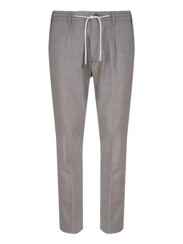Eleventy Drawstring Pleated Tapered Leg Trousers - Gray