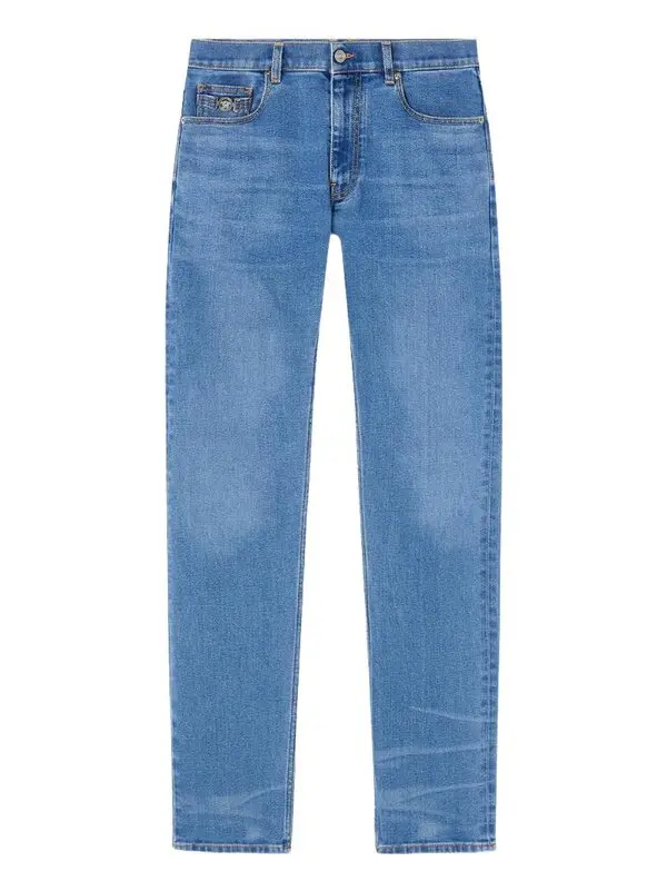 Versace Medusa Biggie Logo Patch Denim Jeans - Blue