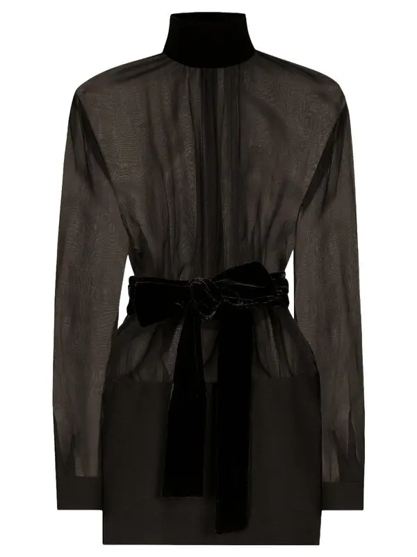 Dolce & Gabbana High Neck Velvet Belted Mini Dress - Black