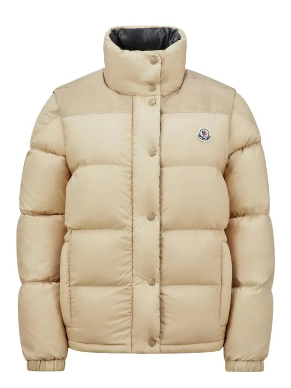 Moncler Verone Reversible Short Puffer Jacket With Logo Detail - Sand Beige
