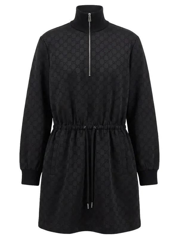 Gucci Monogrammed Drawstring Dress - Black