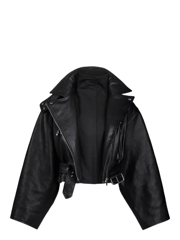 Alaïa Belted High-neck Leather Jacket - Black