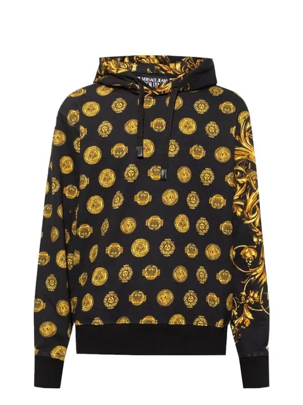 Versace V-emblem Regalia Baroque-print Long-sleeve Hoodie - Black