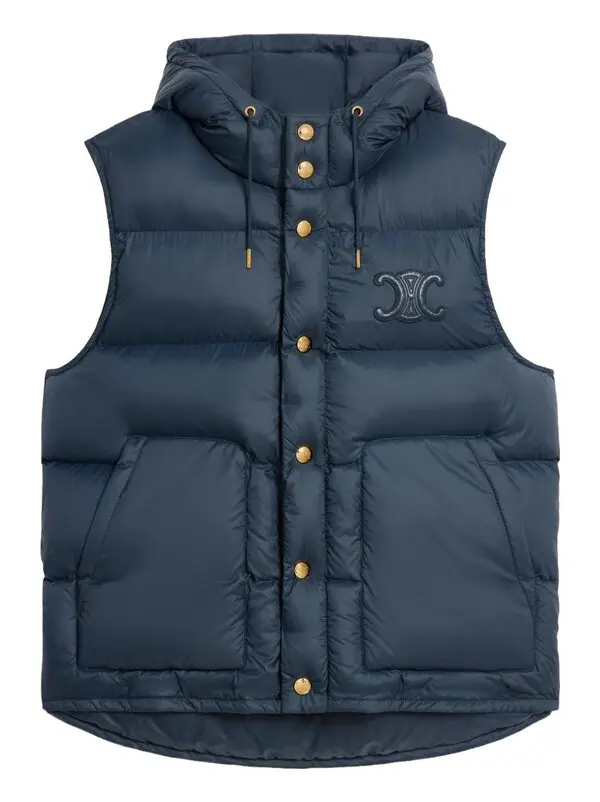 Celine Oversized Sleeveless Down Jacket In Lightweight Nylon - Navy