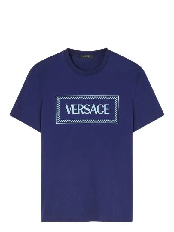 Versace Logo Printed Crewneck T-shirt - Blue