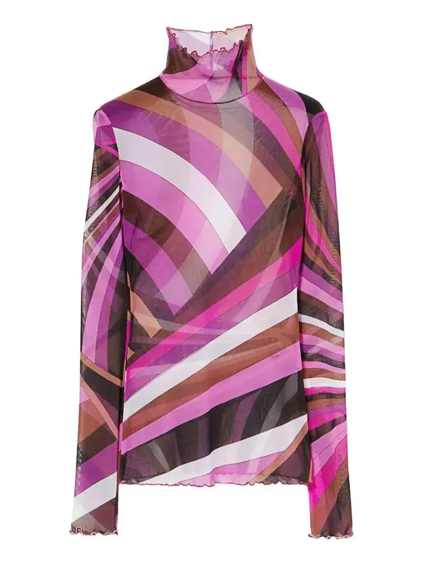 Emilio Pucci Long-sleeved Geometric Print High Neck Top - Fuchsia/chocolate Brown/dark Purple/white