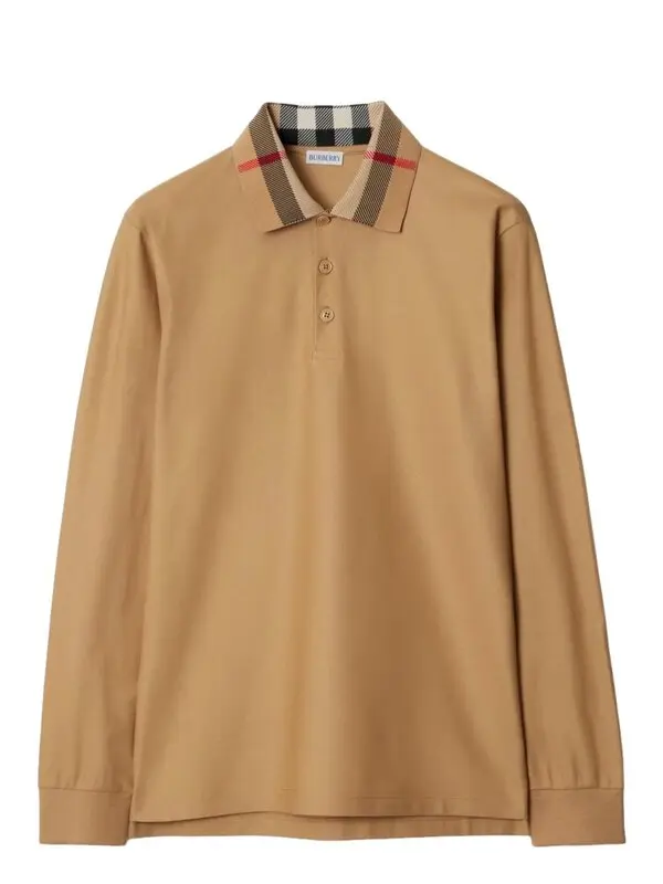 Burberry Check Collar Polo Sweater - Collection Beige