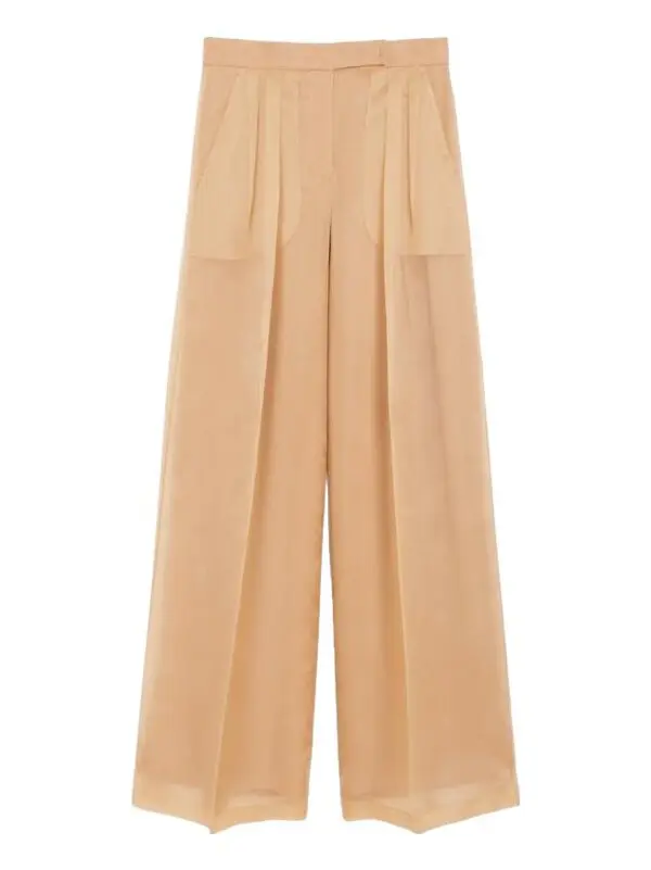 Max Mara Pleated Silk Organza Wide-leg Trousers - Camel