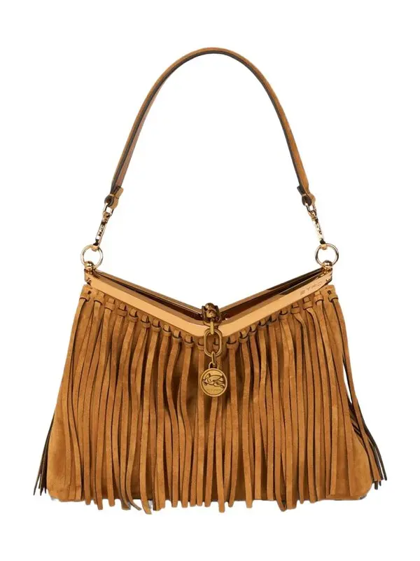 Etro Fringing Medium Vela Bag With Detachable Shoulder Strap - Camel