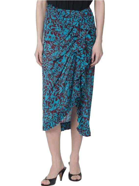 Dries Van Noten Ruched Detailed Midi Skirt - Blue