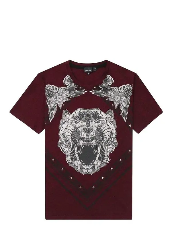 Just Cavalli T-shirt With Round Neck And Short Sleeves - Brown