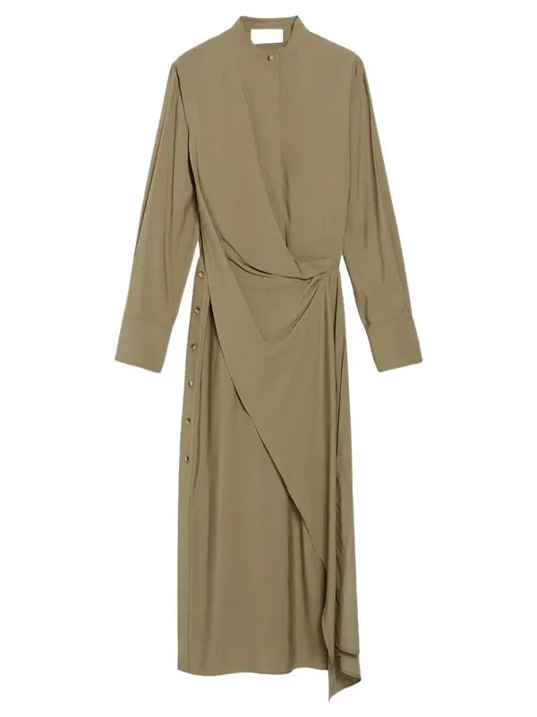 Vanessa Bruno Long Sleeve V-neck Slit Dress - Khaki