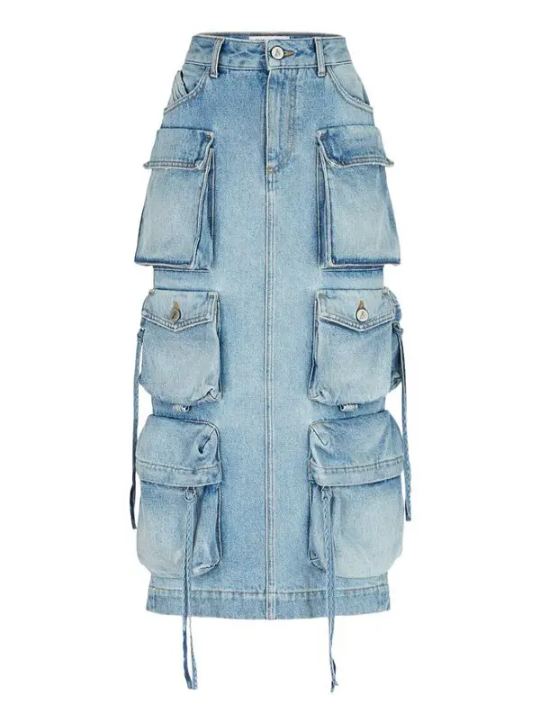 Attico Logo Embroidered Denim Cargo Skirt - Blue