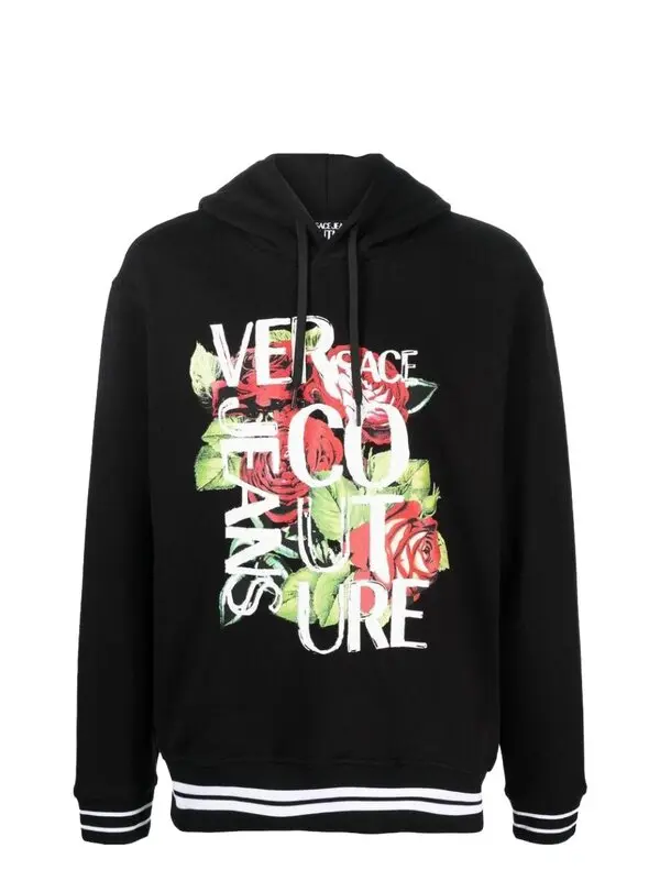 Versace Printed Rose Hoodie - Black