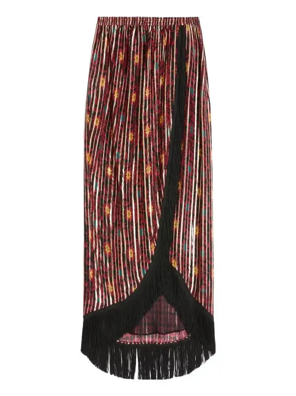 Valentino Garavani Fringed Floral-print Maxi Skirt - Brown