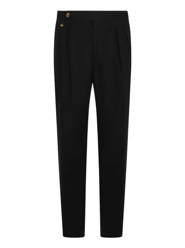 Brunello Cucinelli Pleated Straight Leg Pants With Button Detail - Black