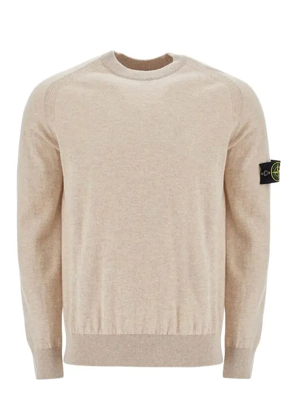 Stone Island Crewneck Jumper With Detachable Compass Badge - Sand Beige