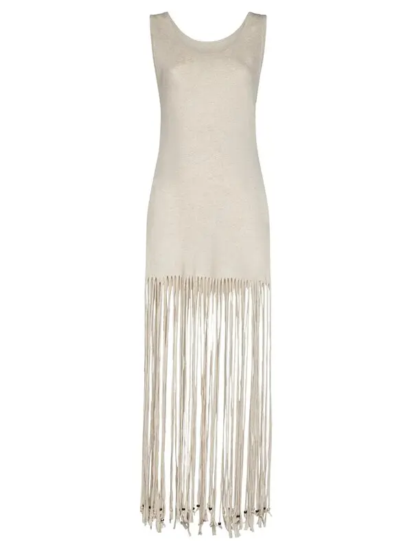Alanui Sleeveless Maxi Dress With Fringe And Tassel Detail - Nude