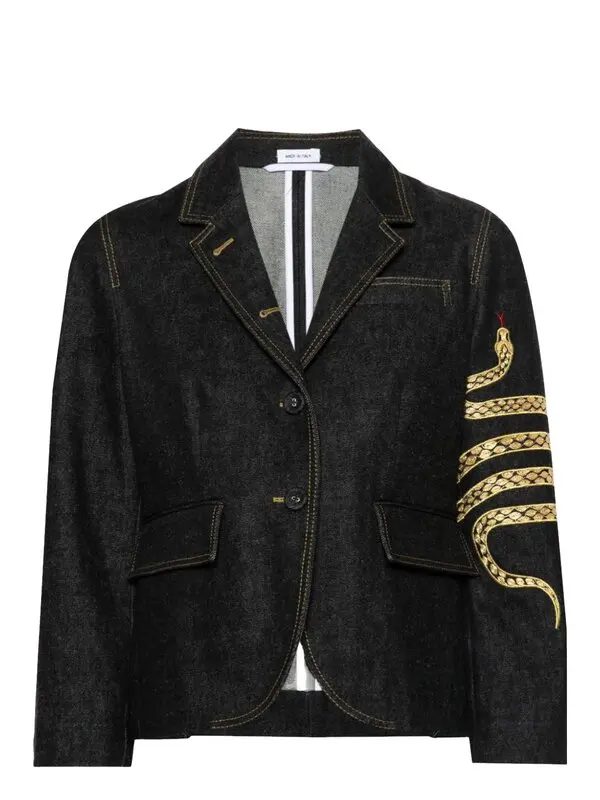 Thom Browne Snake-motif Denim Blazer - Black