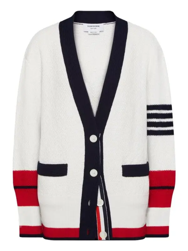 Thom Browne Tennis Racquet Intarsia Cardigan - White