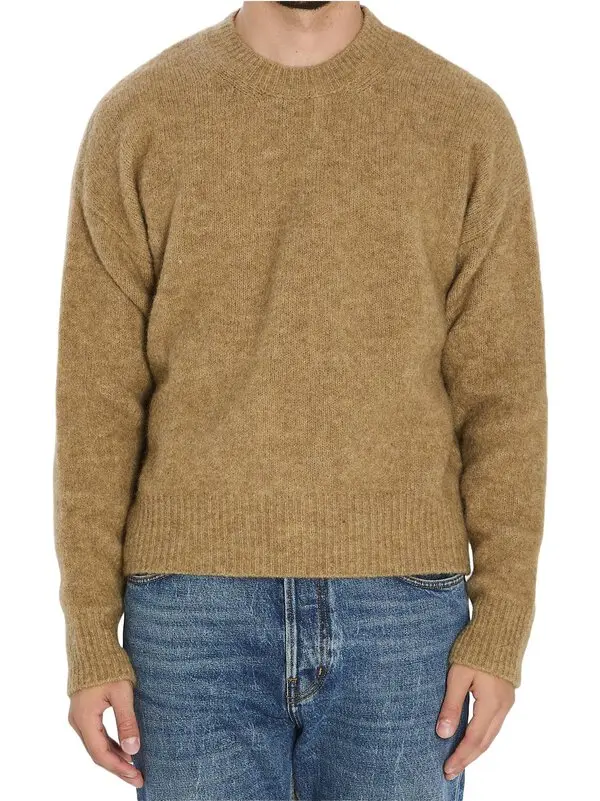Ami Logo Embroidered Crewneck Jumper - Camel