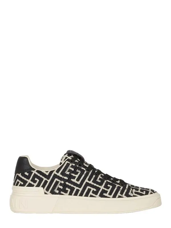 Balmain B-court Monogram Lace-up Sneakers - White