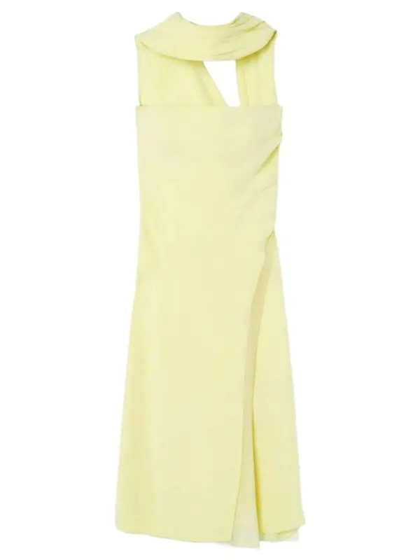 Versace Sleeveless Draped Halterneck Bustier Midi Dress - Nude
