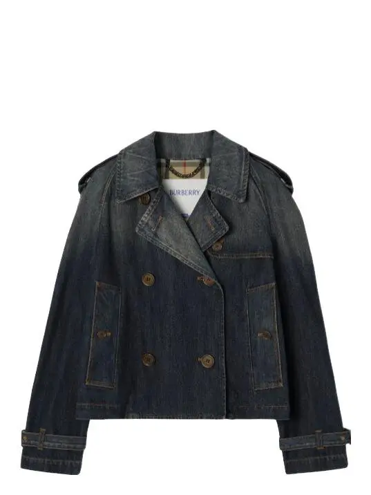 Burberry Cropped Double-breasted Denim Jacket - Medium Blue