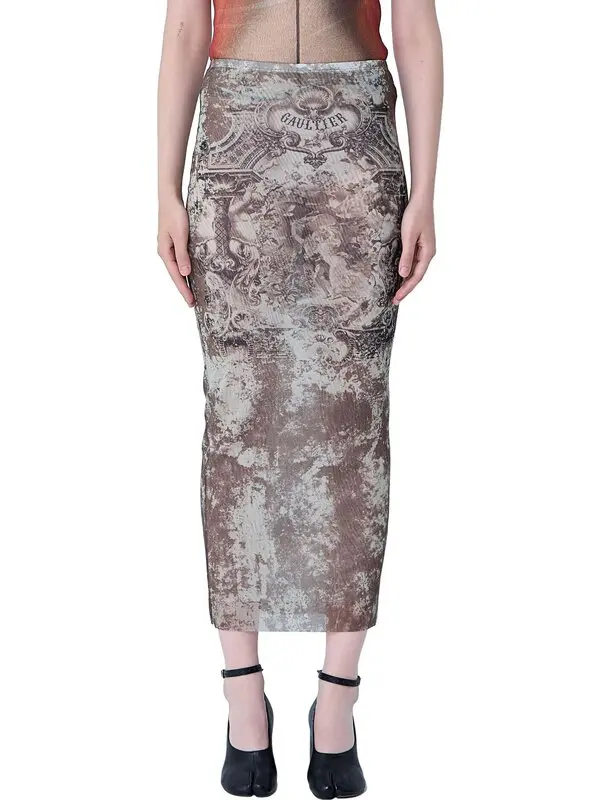 JEAN PAUL GAULTIER Médaillon Print Mesh Midi Skirt - Gray