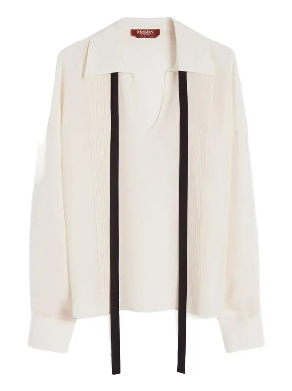 Max Mara Pintuck Tie-neck Blouse - Beige