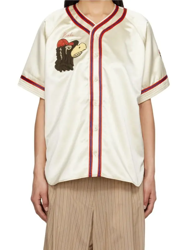 BODE Short Sleeve Embroidered Baseball Shirt - White