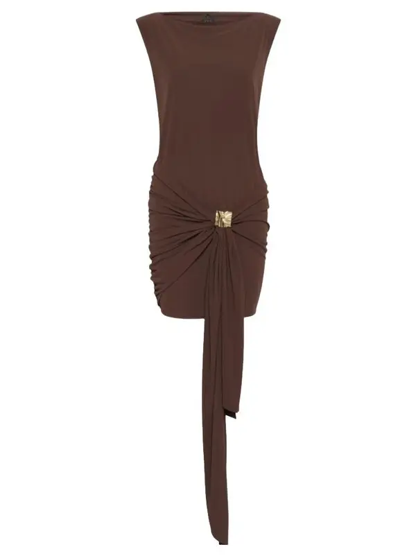 Marella Sleeveless Boat-neck Jersey Mini Dress With Draped Belt - Brown