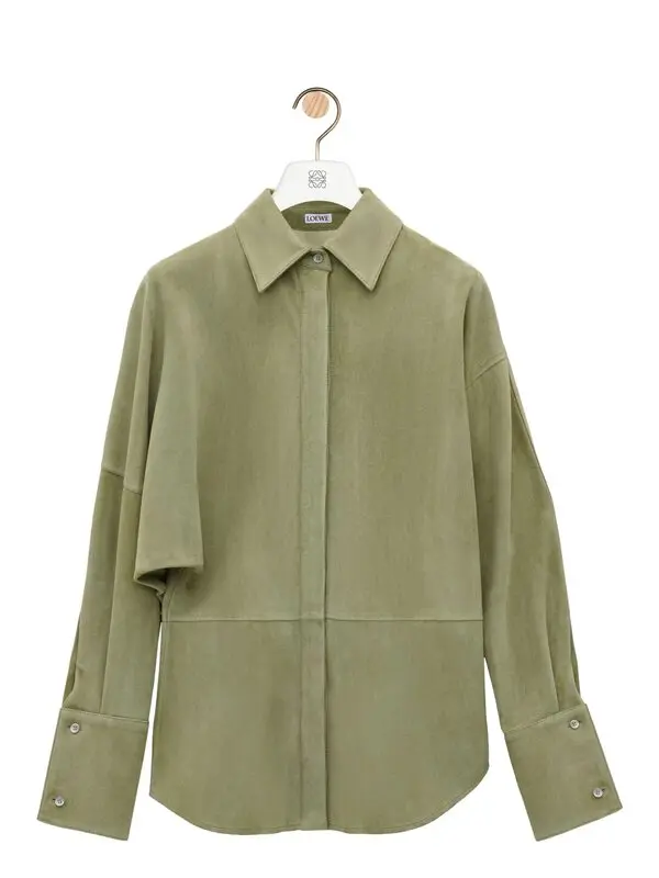 Loewe Draped Shirt In Suede Lambskin - Sage