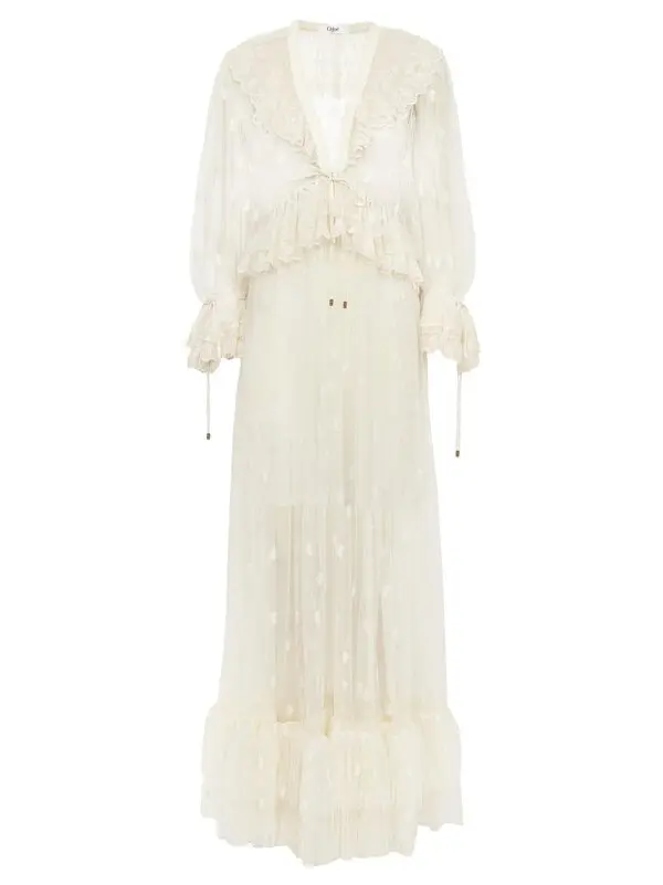 Chloé Embroidered Lace V-neck Maxi Dress - Off-white