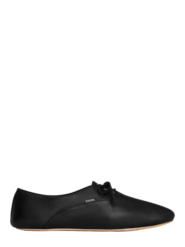 Celine Lambskin Ballet Lace-up Flats - Black