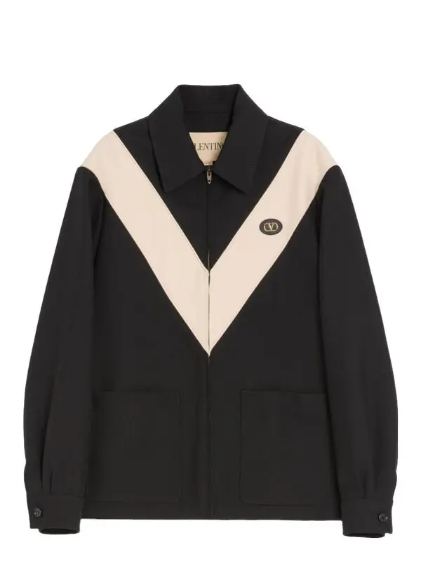Valentino Garavani Logo Patch Zip-up Overshirt - Black